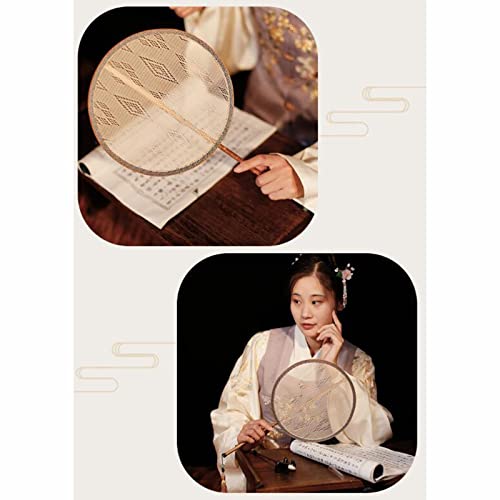 XELDEC Round fan baffle hand fan with tassel ancient Chinese fan Hanfu fan retro plain bamboo fan handle