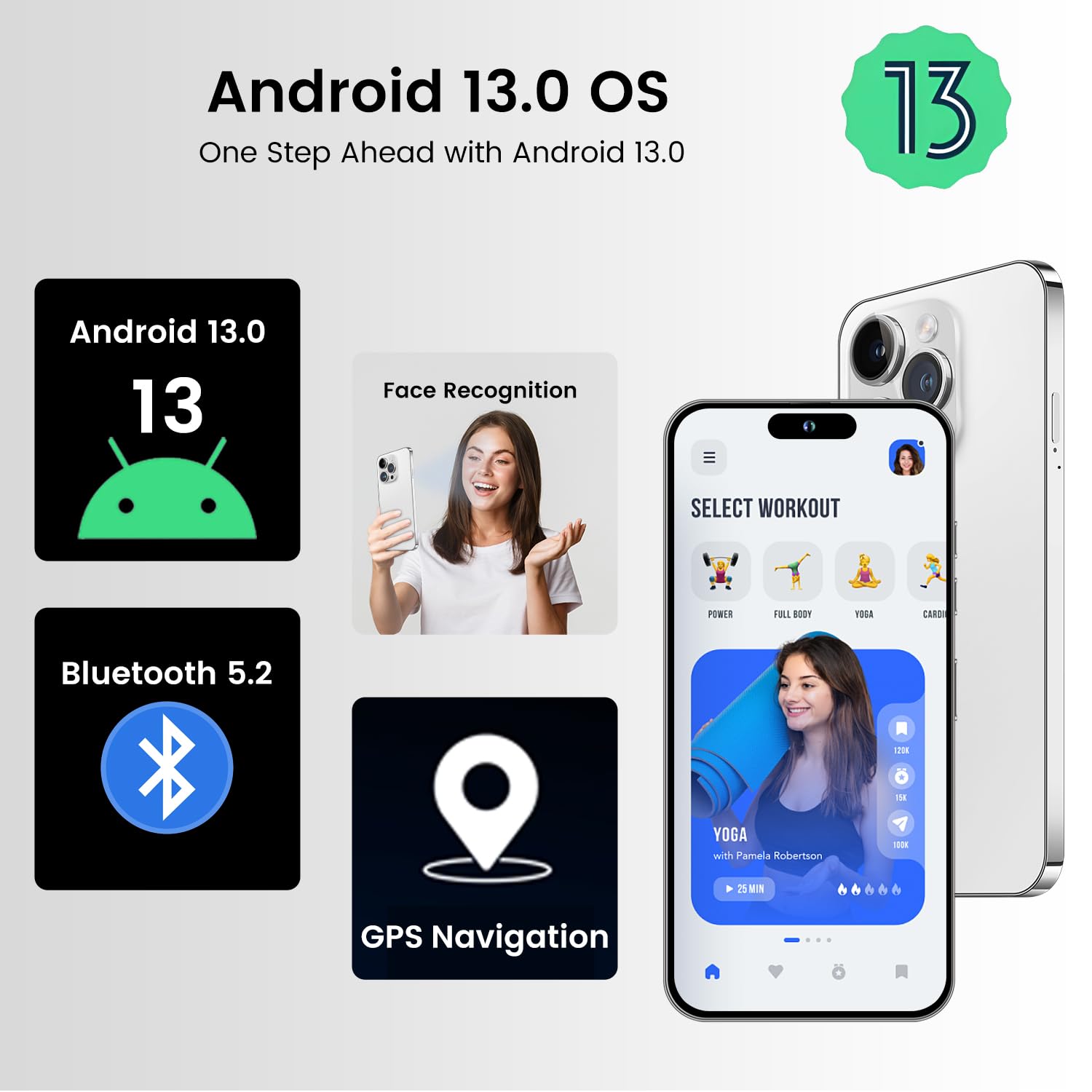 SANSHREUNI A14 Pro Max Unlocked Smartphone, 6+256GB Android 13 Unlocked Cell Phones, 6.82" FHD+ Display 64MP Camera 5G, White