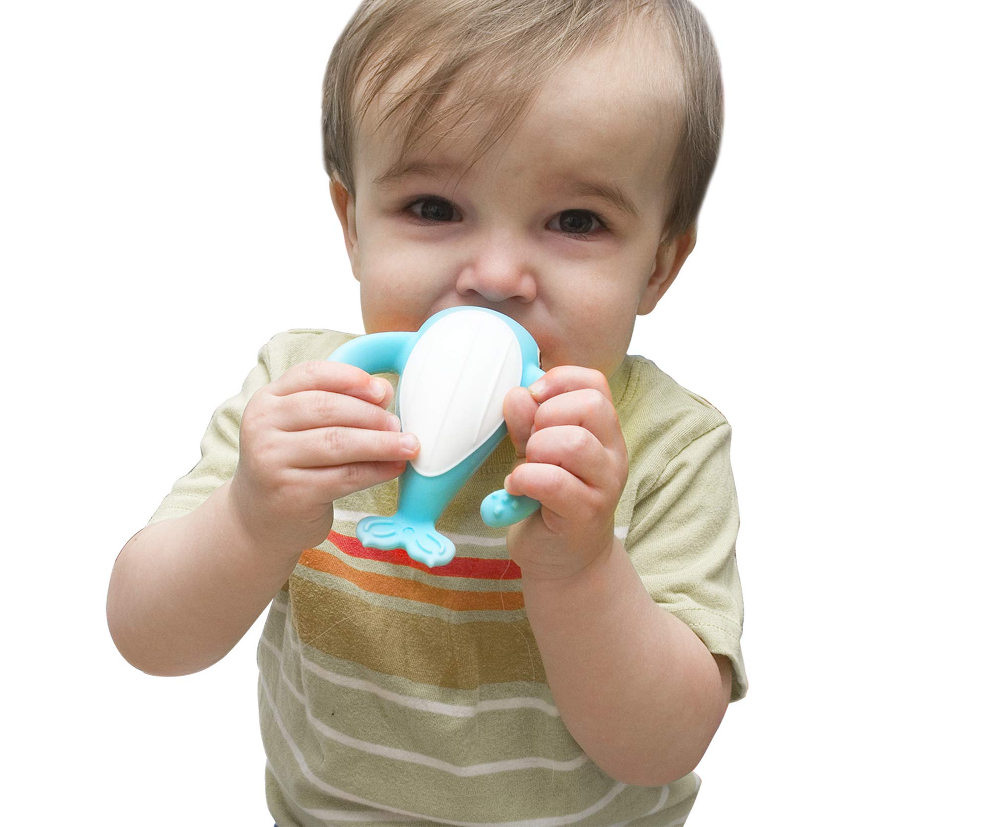 Smily Mia Nora Narwhal Soft Silicone Teething Toy/Toothbrush with Two Handles for 3M+ Babies Teething Pain Relief, Blue