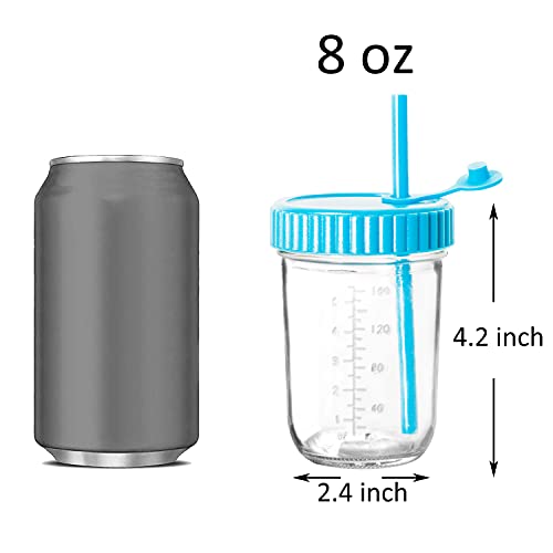 Youngever 8 Pack Glass Jars with Straws, 8 Ounce Glass Cups with Straws, Glass Mason Jars with Airtight Lids and Straws (8 Rainbow Colors)