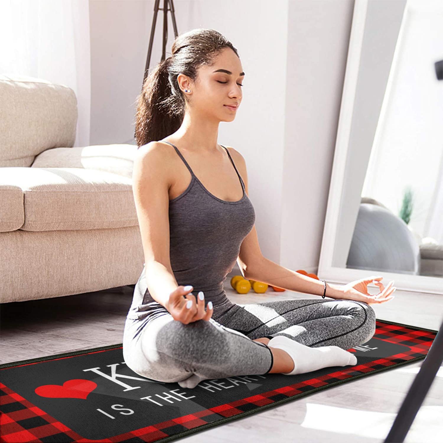 Sianseir Red and Black Buffalo Plaid Kitchen Mat Set of 2, Non Slip Washable Home Decor Kitchen Rugs and Mats for Floor Comfort Standing Mats for Kitchen, Sink, Office, Laundry 17"x47"+17"x30"