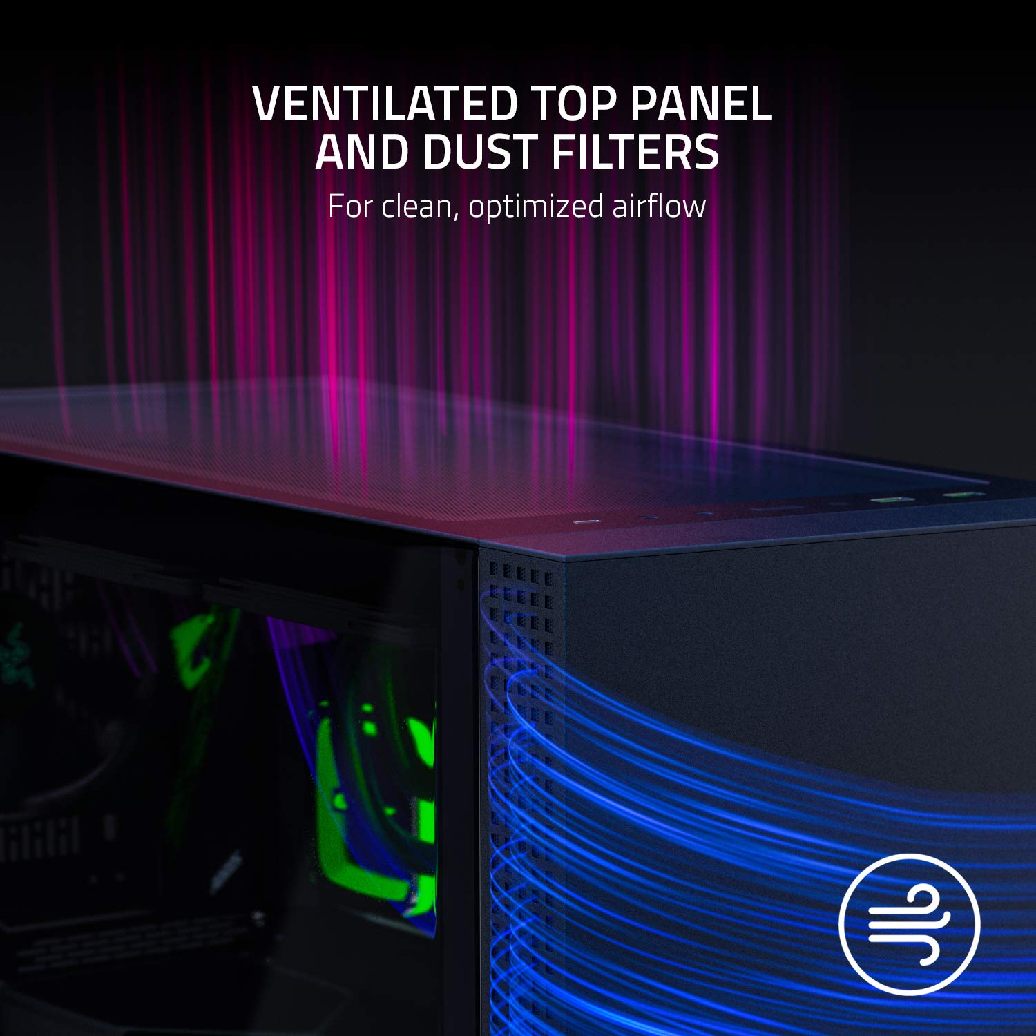 Razer Tomahawk ATX Mid-Tower Gaming Case: Dual-Sided Tempered Glass Swivel Doors, Ventilated Top Panel, Chroma RGB Underglow Lighting, Built-in Cable Management, Classic Black