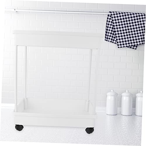 Operitacx Floor Storage Rack Shelf Storage Rack Storage Shelf with Wheels 2-Tier Storage Rack Rolling Storage Rack Storage Rack with Wheels Rolling Cart Stand Cart Rack White Pulley Plastic