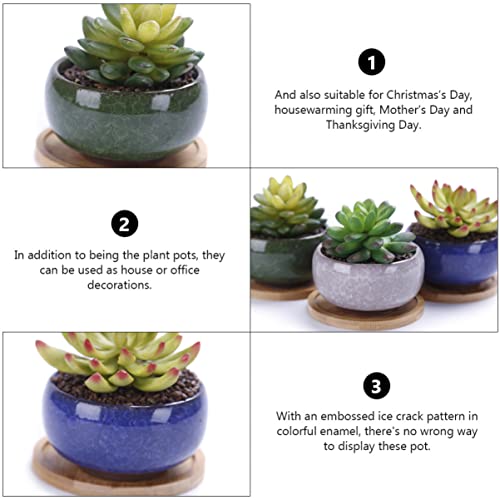 Yardwe 3 Sets Balcony Table and Pot Desk Container Cup Garden Hole Flower Style Containers Green Modern Round Gardening Bonsai Trays Greenhouse Tray Nursery Vintage Ceramic