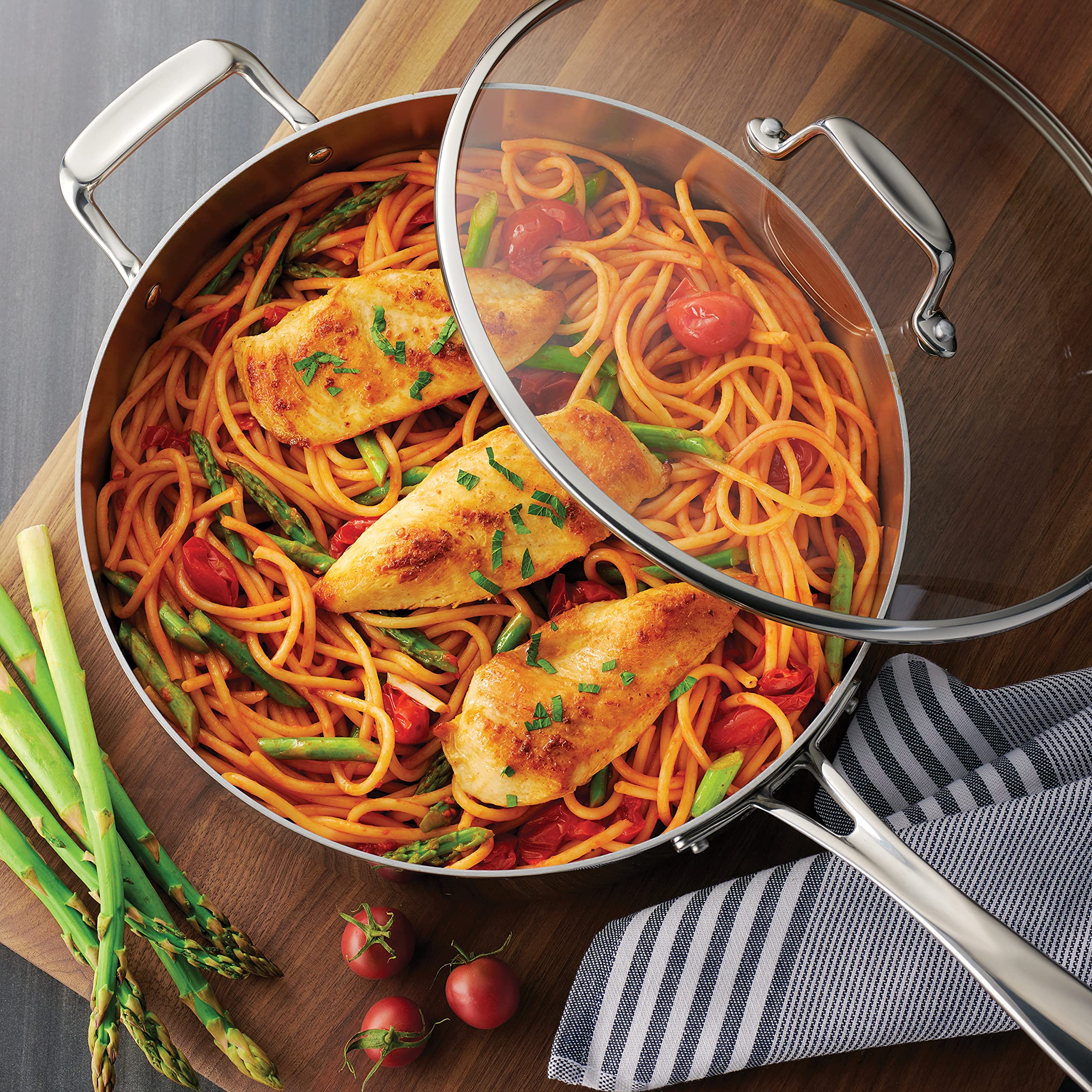 Tramontina Stainless Steel Tri-Ply Clad 10-Piece Cookware Set, Glass Lids, 80116/1011DS