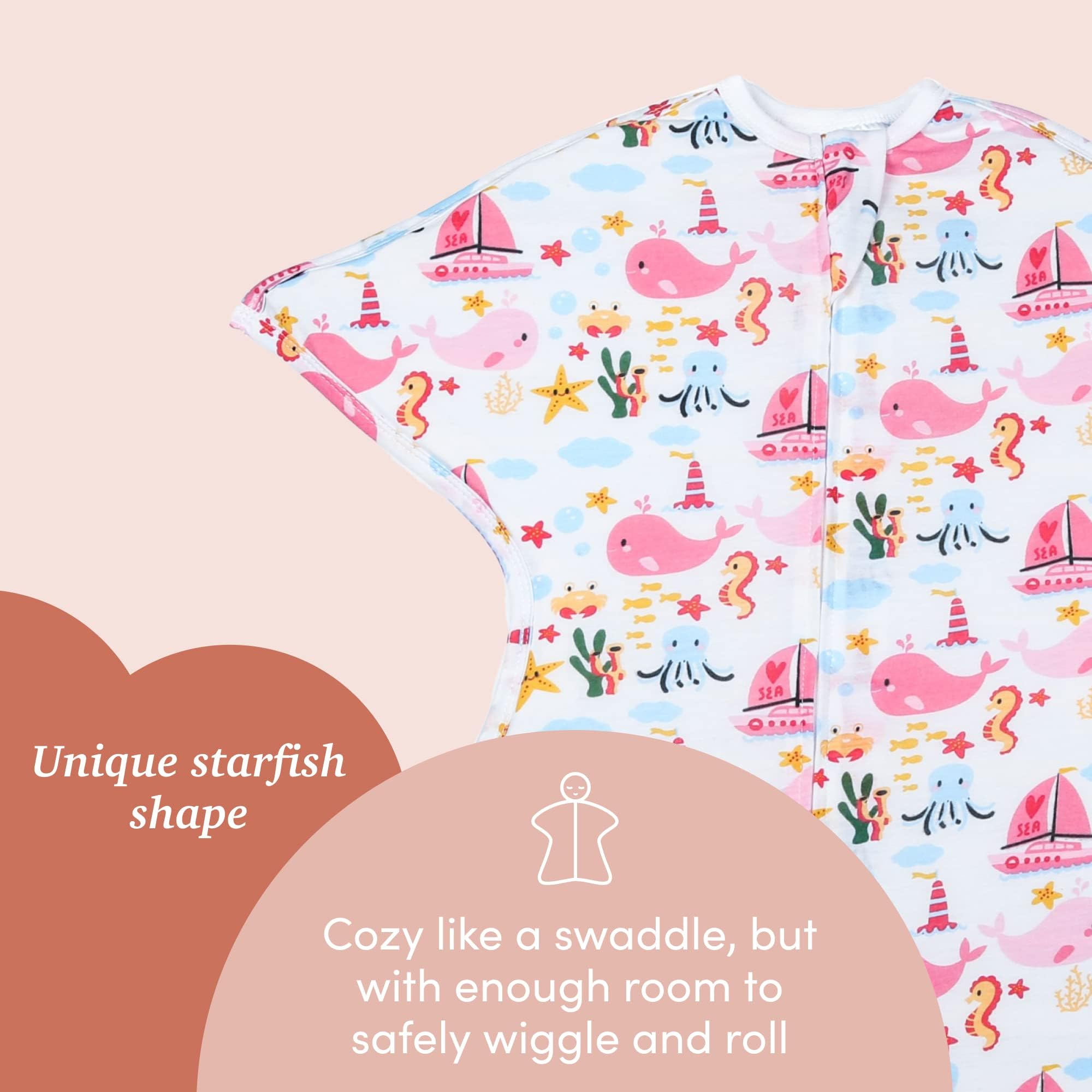 SleepingBaby Zipadee-Zip Baby Swaddling Blanket 4-8 Months - Transition Swaddle with Zipper Convenience - Nautical Girl, S