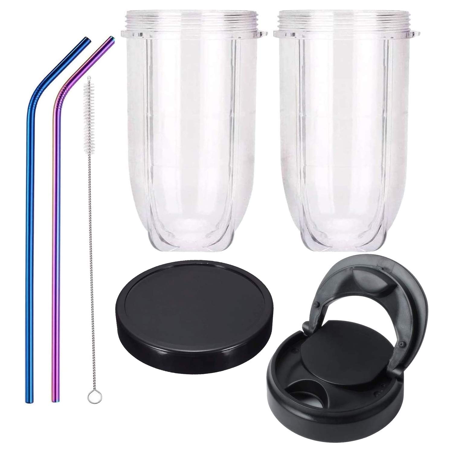 Poweka 16OZ Replacement Cups with Lids Compatible with Magic Bullet 250W MB1001 Blender Juicer - Large Tall Jar Cups(2 Packs)