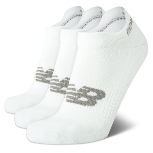 New Balance Men's Double Tab Cushioned Low Cut Socks (3 Pack), White, Size Shoe Size: 6-12.5