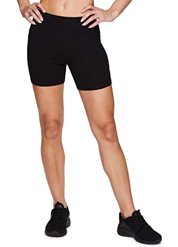 RBX Active Women's High Waist Cotton Spandex 5" Inseam Running Bike Short with Pockets Black 5-inch L