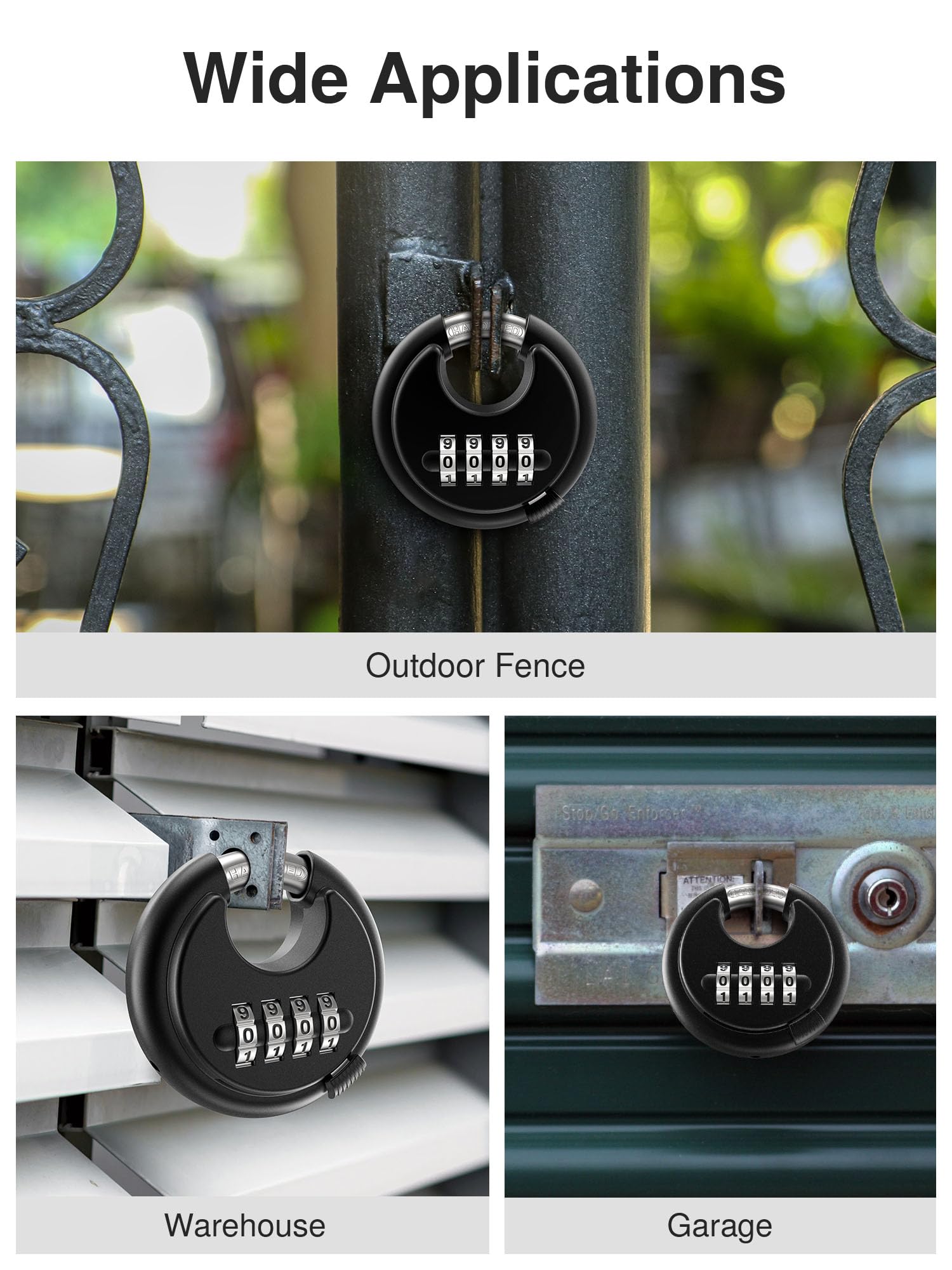 Puroma Combination Lock, 4 Digit Disc Padlock with Hardened Steel Shackle, Keyless Heavy Duty Combo Lock for Outdoor Sheds Fence, Gate Hasps, Storage Unit, School Gym Locker (1 Pack, Black)