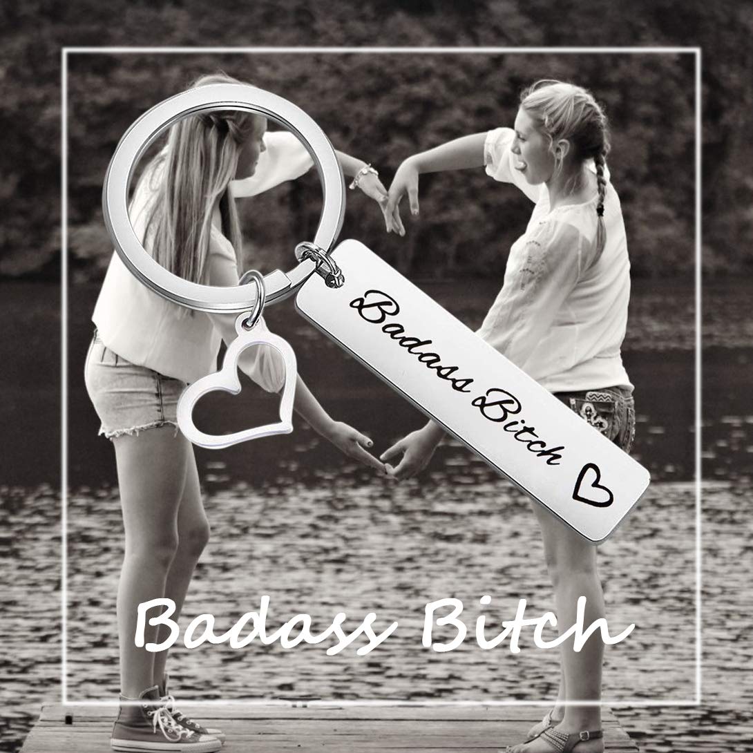 QIIER Badass Bitch Keychain Cancer Awareness Keychain Survivor Jewelry Graduation Gift Best Friend Keyring Gift (silver)