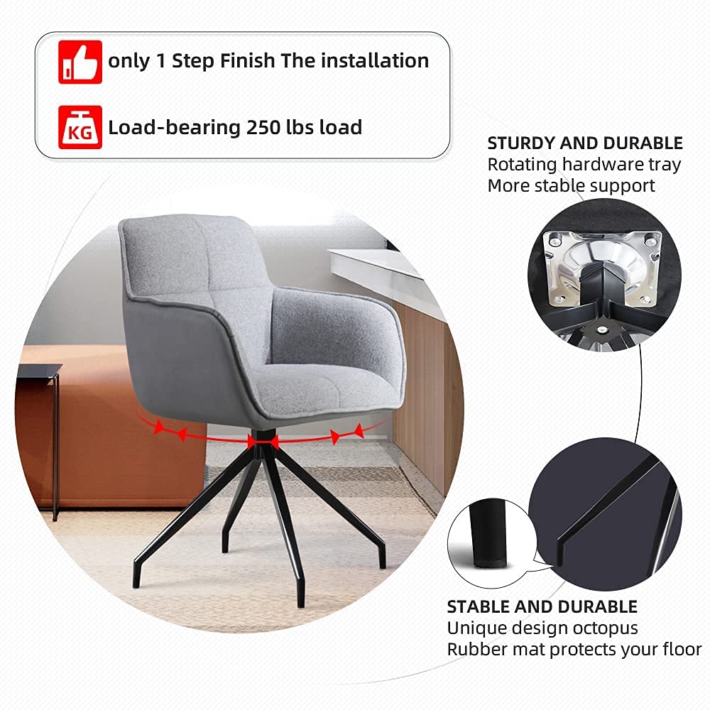 Rotatable Ergonomic Computer Desk Chair with Armrests Upholstered Seat Reception Sofa Armchair for Living Room Lounge Restaurant Office Study Chair(Grey)