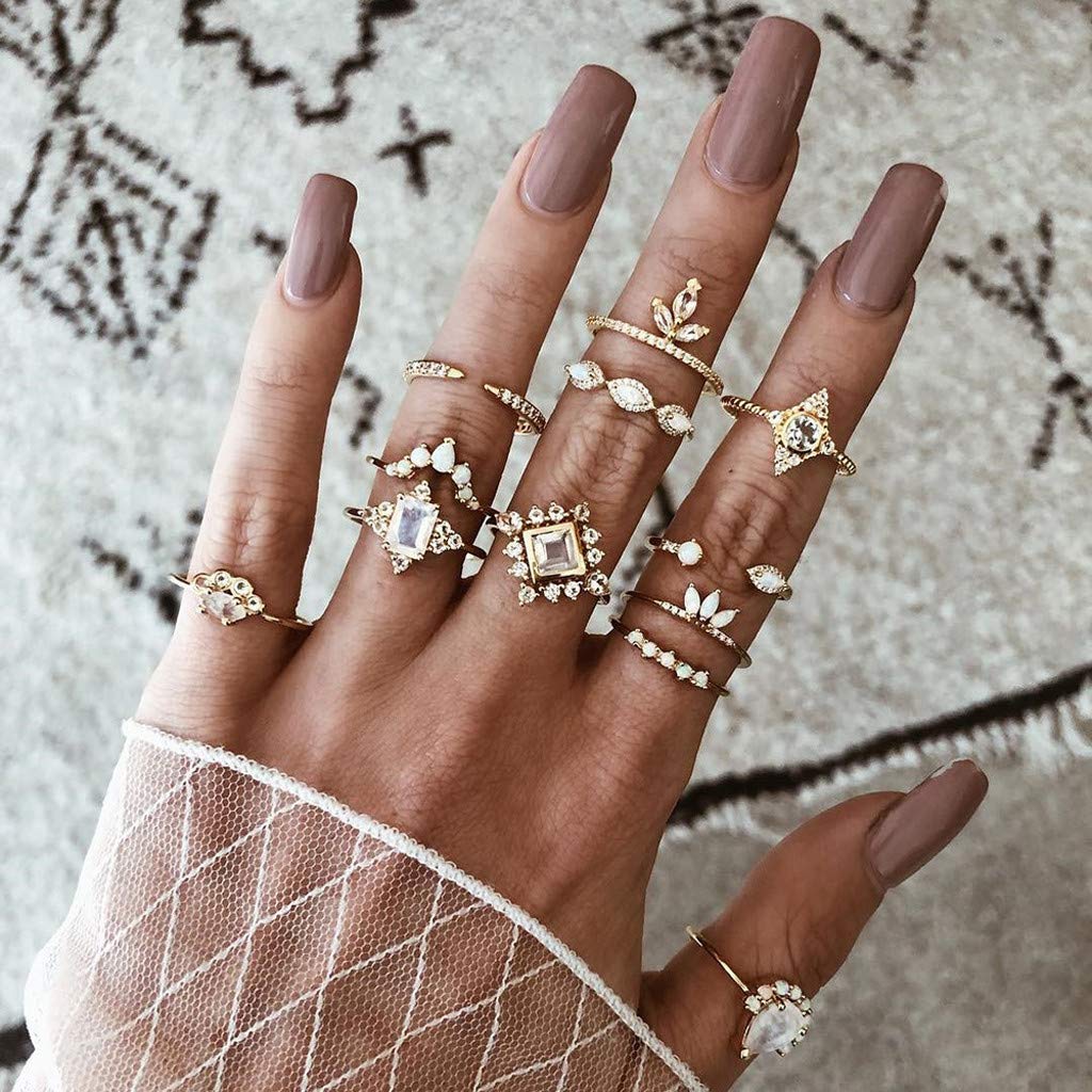 Women Girls Elegant Rings Gold Plated Crystal Stacking Finger Statement Ring Signet Ring Jewelry Accessories
