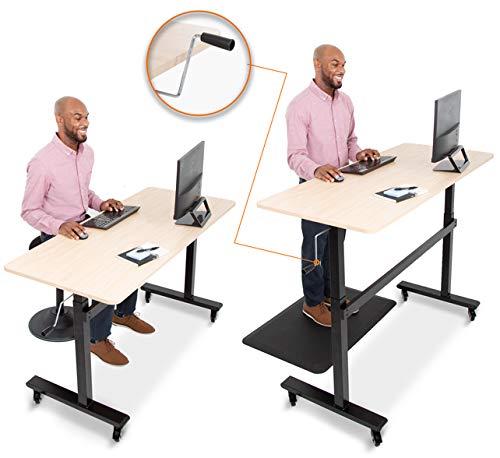 Stand Steady Tranzendesk | 55 Inch Standing Desk with Detachable Wheels | Crank Height Adjustable Sit to Stand Workstation | Modern Ergonomic Desk Supports 3 Monitors (Maple)