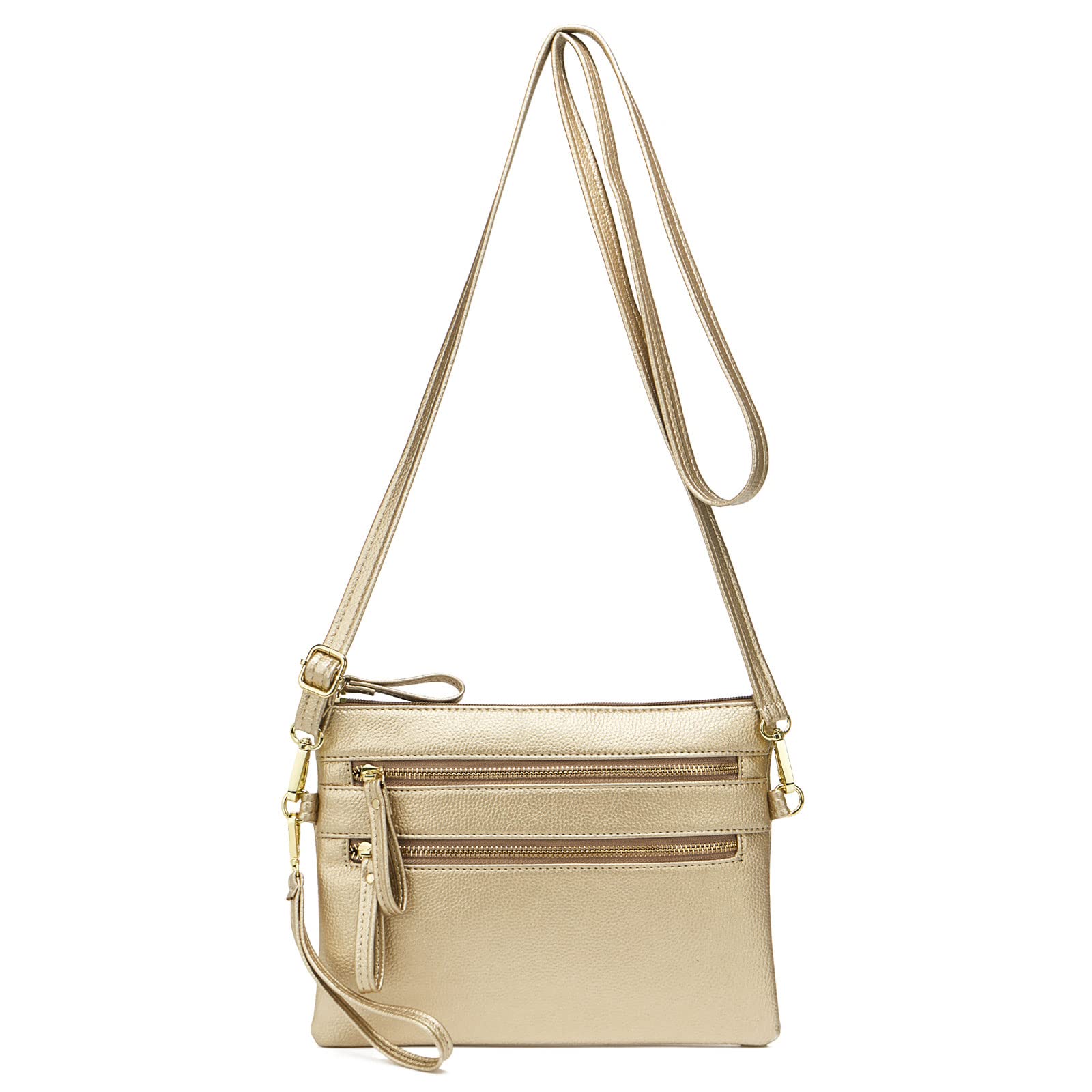 WOZEAH Small Crossbody Purse for Women,Multi Zipper Pocket Shoulder bag (gold)
