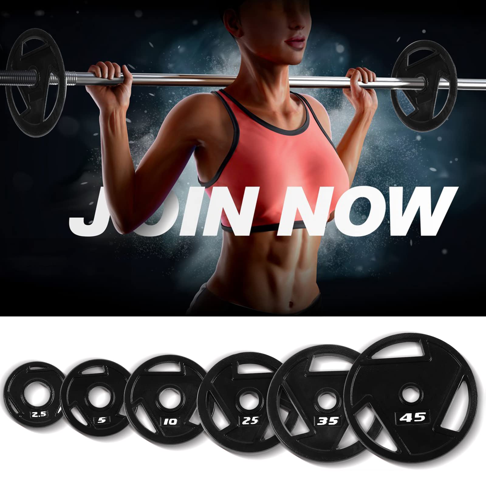 Olympic Weight Plates, 2 Inch Athletic Rubber Grip Plates Barbell Plates with Single Pair & Set for Strength Training Weightlifting Weight Loss Home Gym (35LB Single)