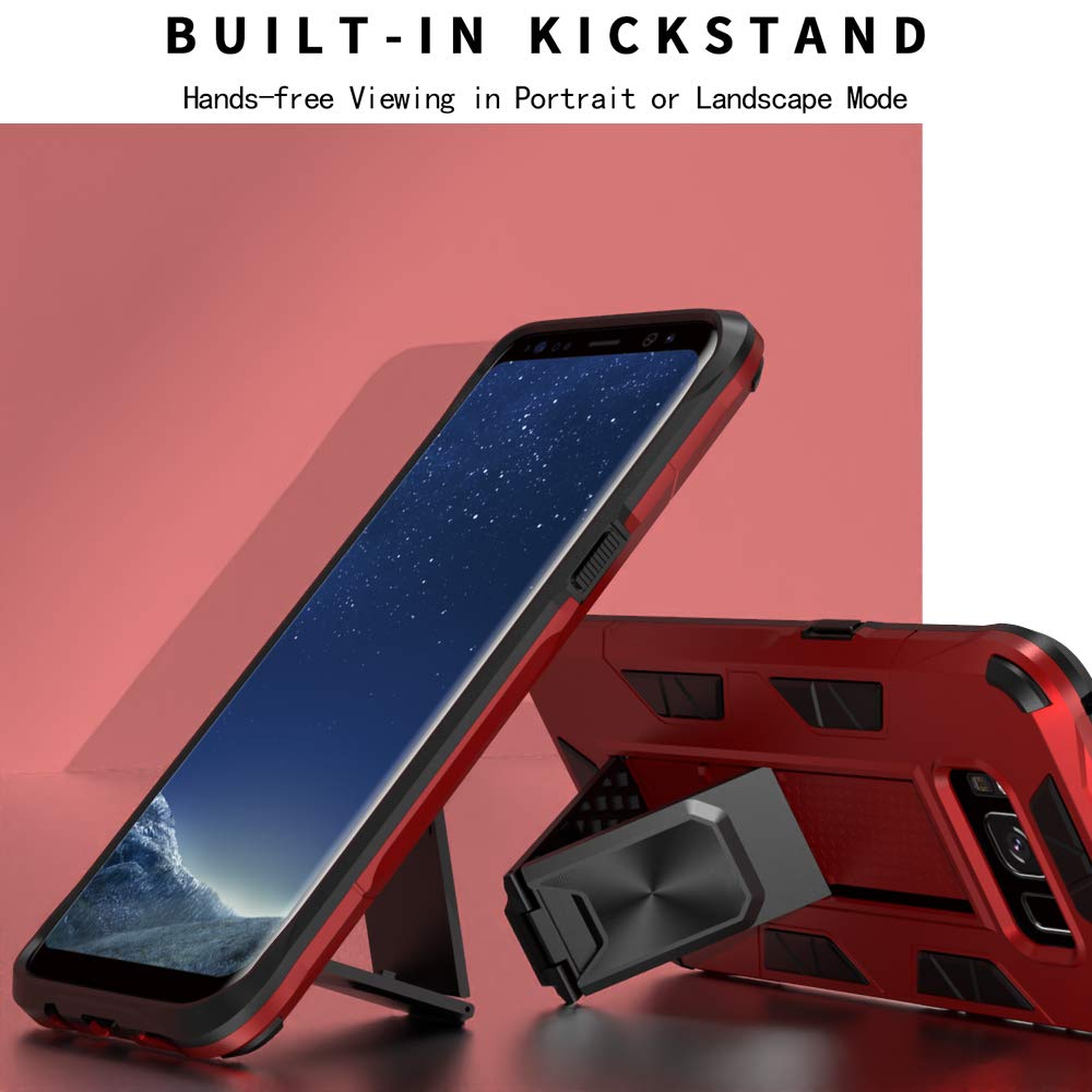 Samsung Galaxy S8 Case | Military-Grade Protection | 12ft. Drop Tested Protective Case | Kickstand | Magnetic Car Mount Holder | Compatible with Galaxy S8 - Red