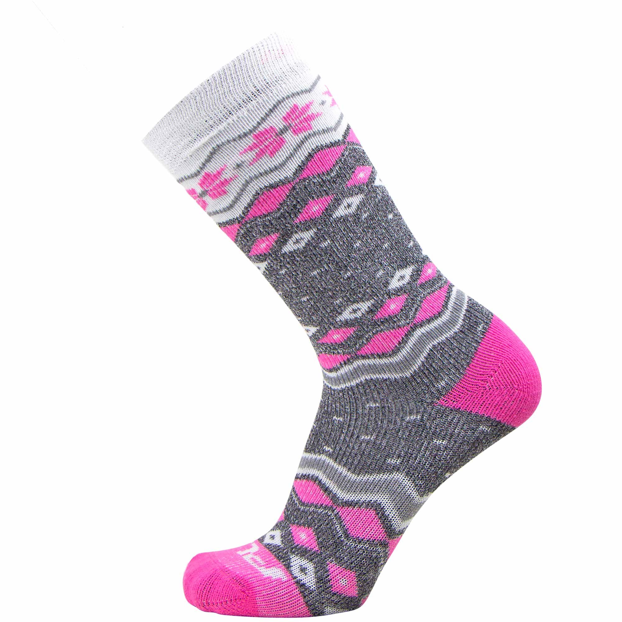 Pure Athlete Kids Ski Socks – Warm Merino Wool Skiing Snowboard Sock for Boys and Girls (1 Pair - Grey/Hot Pink, X-Small-Small)