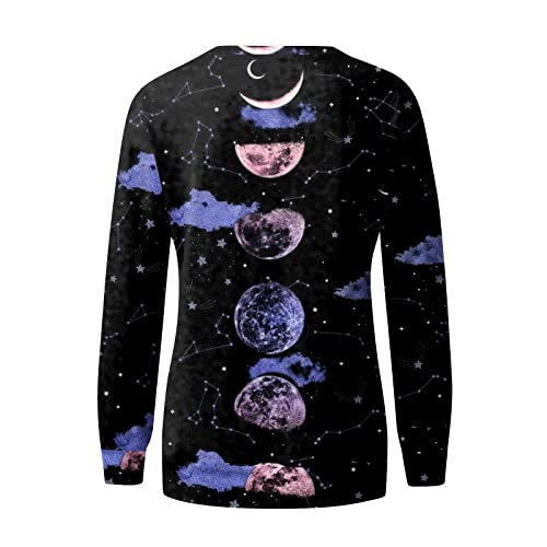 Women Print Sweatshirt Holiday Loose Fit Sweatshirt Lightweight Crewneck Sweater Pullover Long Sleeve Blouse Tops