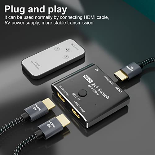 YIWENTEC HDMI 2.1 8K Switch Directional 2in 1out with Remote Control 8K@60Hz 4K@120Hz Converter High Speed 48Gbps Compatible with Xbox PS5 Projectors Monitors