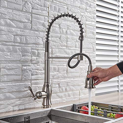 YJRIC Kitchen fau cet Black/Brushed Kitchen Faucet Deck Mounted Hot Cold Water Mixer Faucet for Spring Kitchen Pull Down Mixer Crane 2 Function Spout,Brushed Nickle