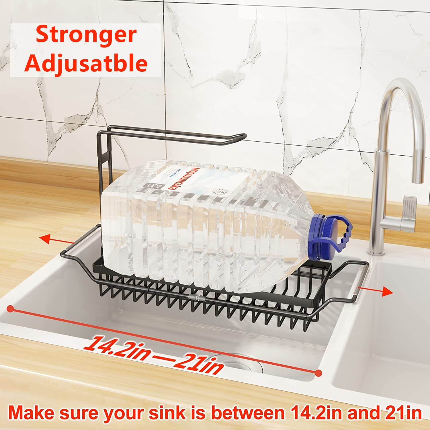Telescopic Sink Storage Rack, Expandable Sponge Holder for Kitchen Sink, Sink Caddy Organizer with Dishcloth Towel Holder,Over Sink Telescopic Sink Rack Sponge Brush Soap Holder for Home Kitchen