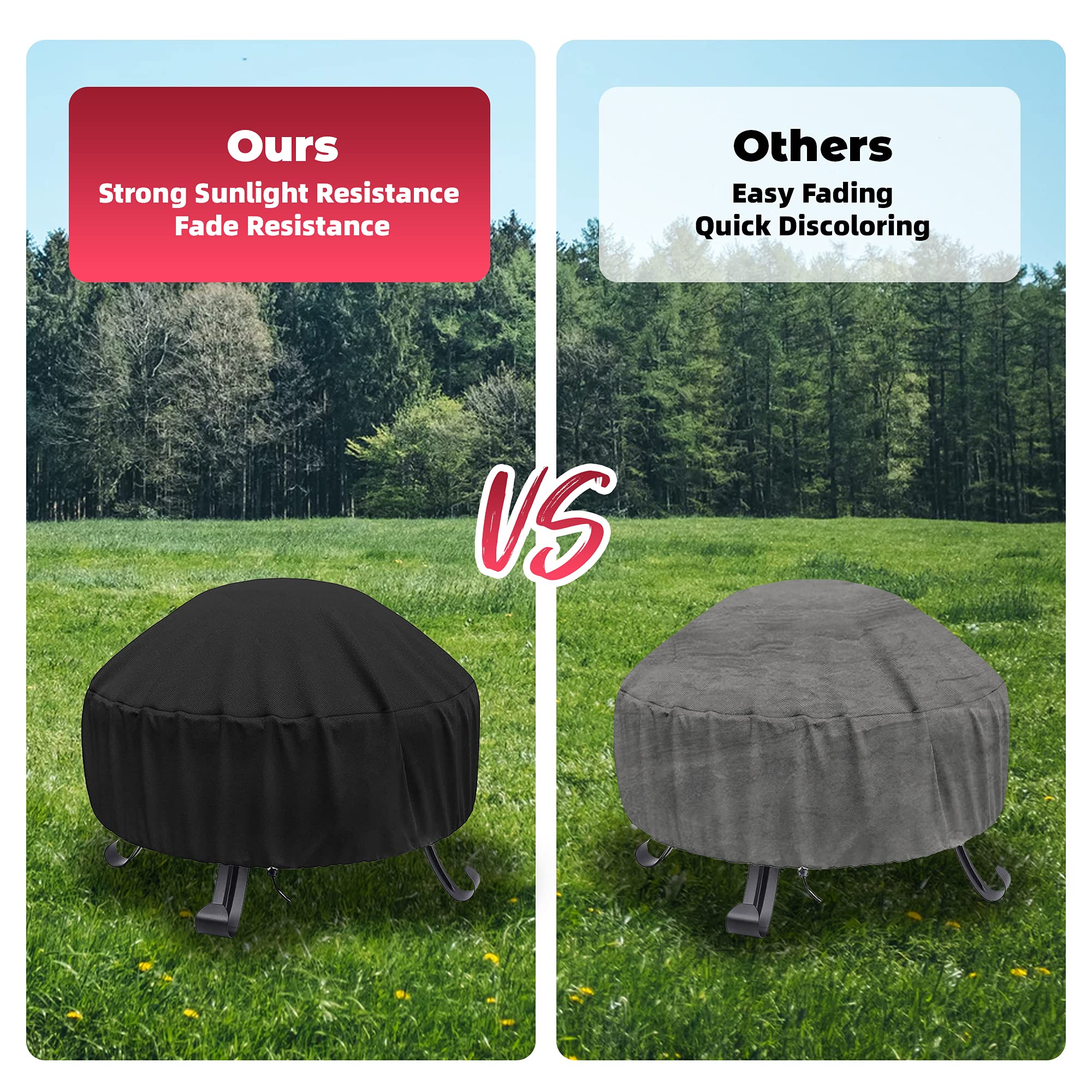 WLEAFJ Fire Pit Cover Round for Fire Pit 22 Inch β 34 Inch, 420D Heavy Duty Oxford Fabric Firepit Cover Round, Full Coverage Patio Outdoor Fireplace Cover, Waterproof Fire Bowl Cover