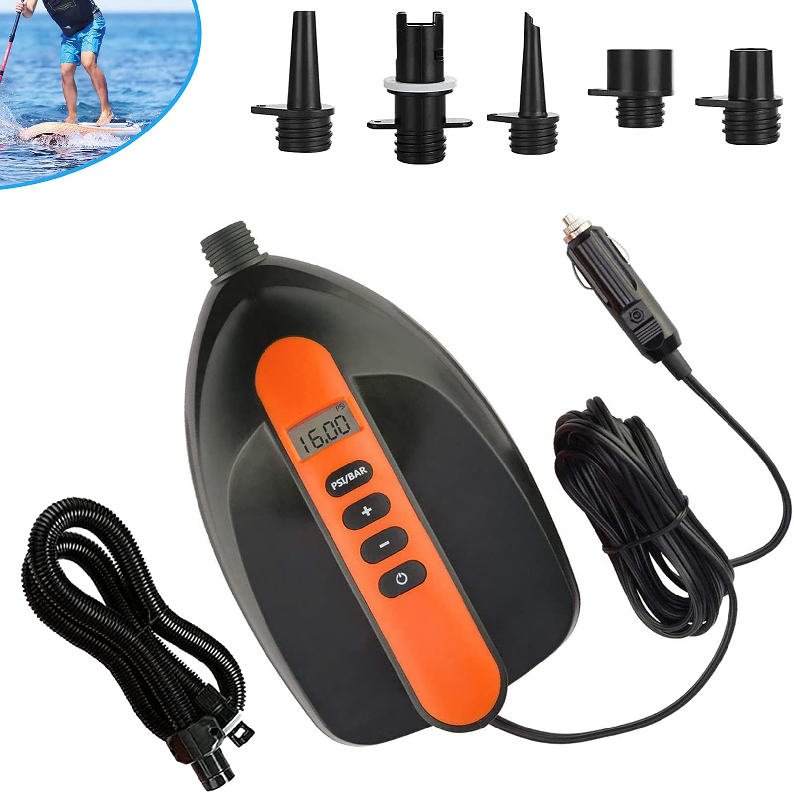 SUP Air Pump, 16 PSI High Pressure Paddle Board Pump 12V DC SUP inflator Quick Air Inflator, Electric Inflatable Stand Up Paddle Board Pump Portable for Inflatable SUP Inflation & Deflation