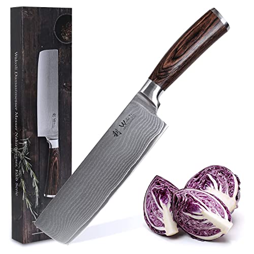 Wakoli Edib Damascus Knife Nakiri with Sharp 6.8 Inch Blade made of 67 Layers Steel with VG10 Core I Professional Kitchen Knife made of Genuine Damascus Steel with Pakka Wood Handle