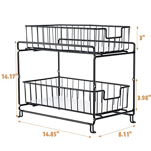 SUFAUY Pull-Out Sliding Drawer, 2 Tier Cabinet Organizer Metal Basket for Countertop Bathroom Storage, 123456