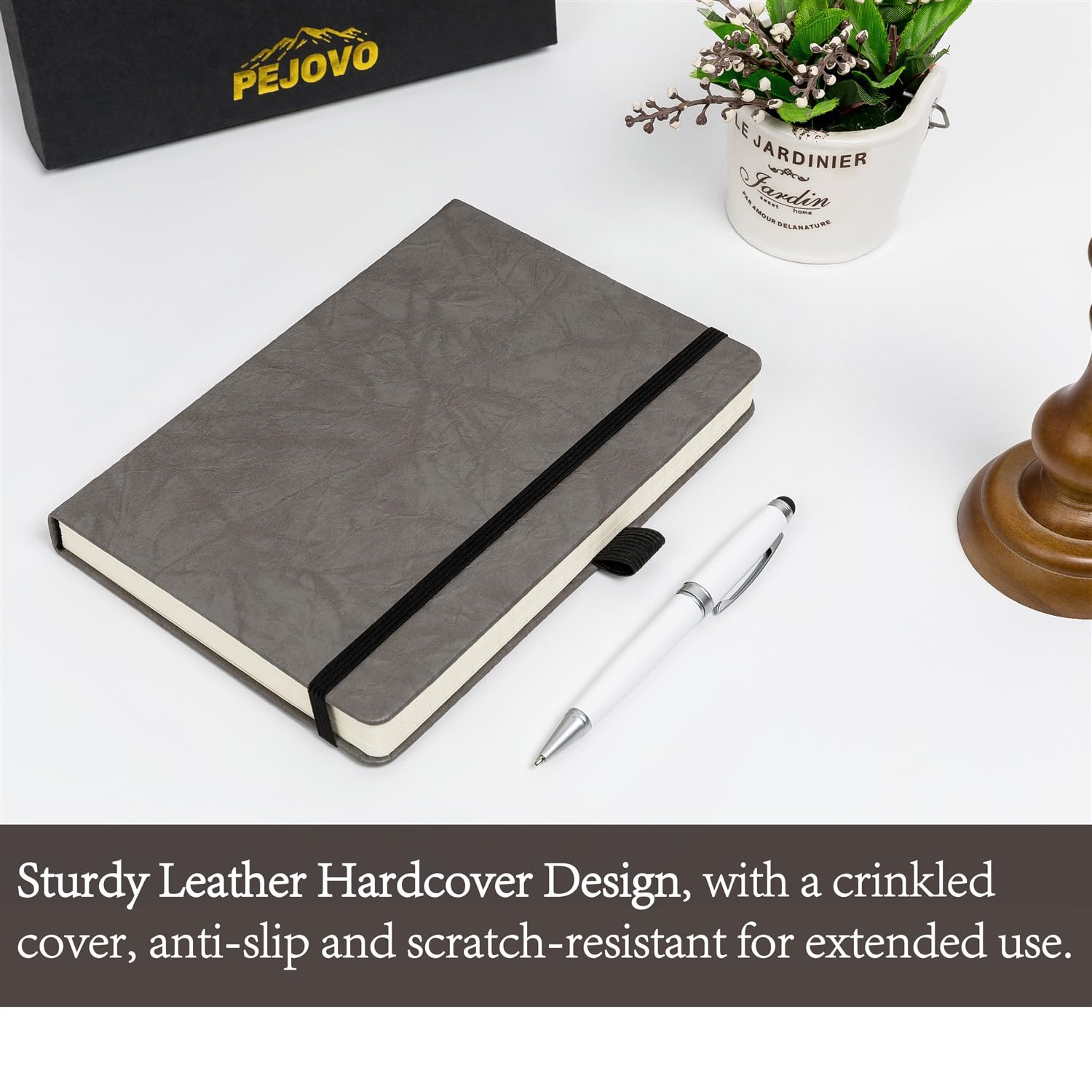 Pejovo A5 Lined Leather Journal Notebook With Pen, (Black), 200 Pages, Medium 5.9×8.4 inches - 120gsm Thick Paper, Sturdy Hardcover Journal for Men Women Writing, Daily Diary and Note Taking