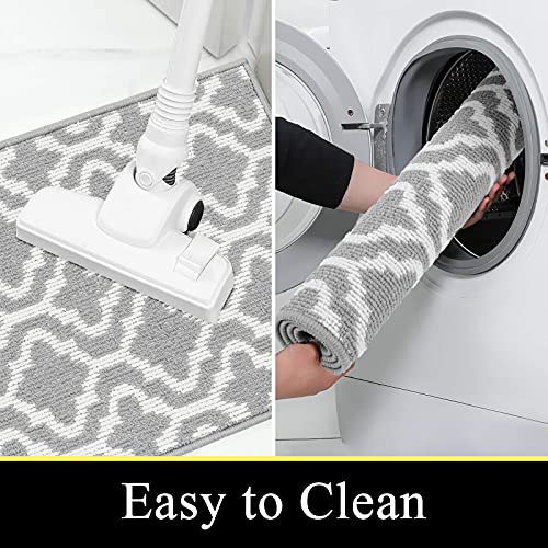 Vaukki Indoor Doormat Runner Rug, Indoor Door Mat, Washable Modern Kitchen Mat, Non Slip Entryway Rug, Entrance Mat for Hallway, Bedroom, Kitchen and Laundry Room (2'x3', Grey)