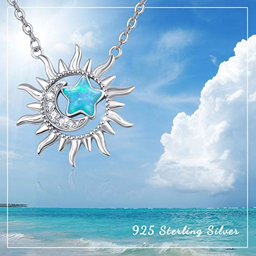 TRISHULA Moon Star Sun Necklace for Women, Sterling Silver Crescent Moon with Cubic Zircon Moonstone Twickling Star Pendant Necklace
