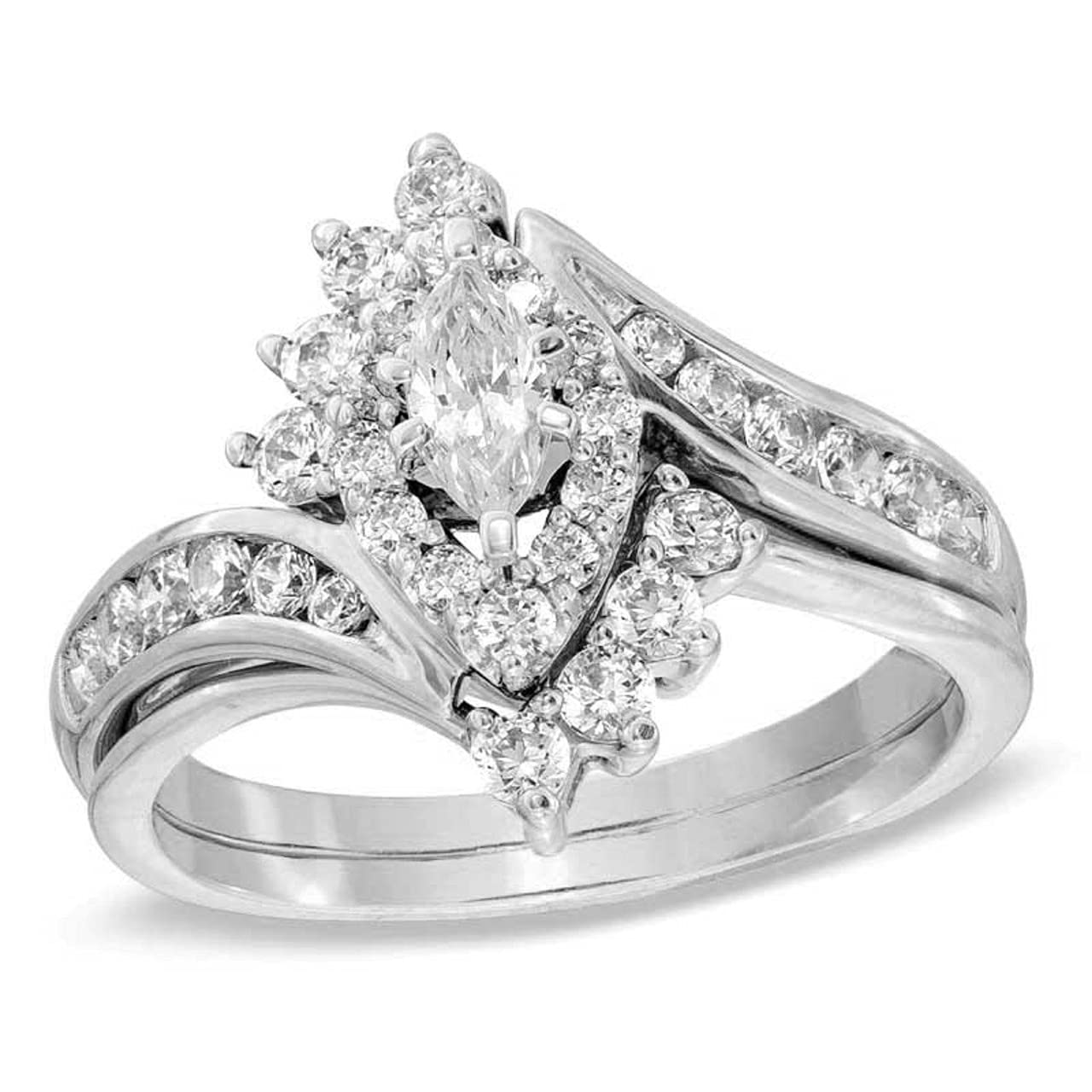 VS Jewels Marquise and Round Cut CZ Bypass Bridal Set Engagement Ring & Wedding Band in Sterling Silver Size 11