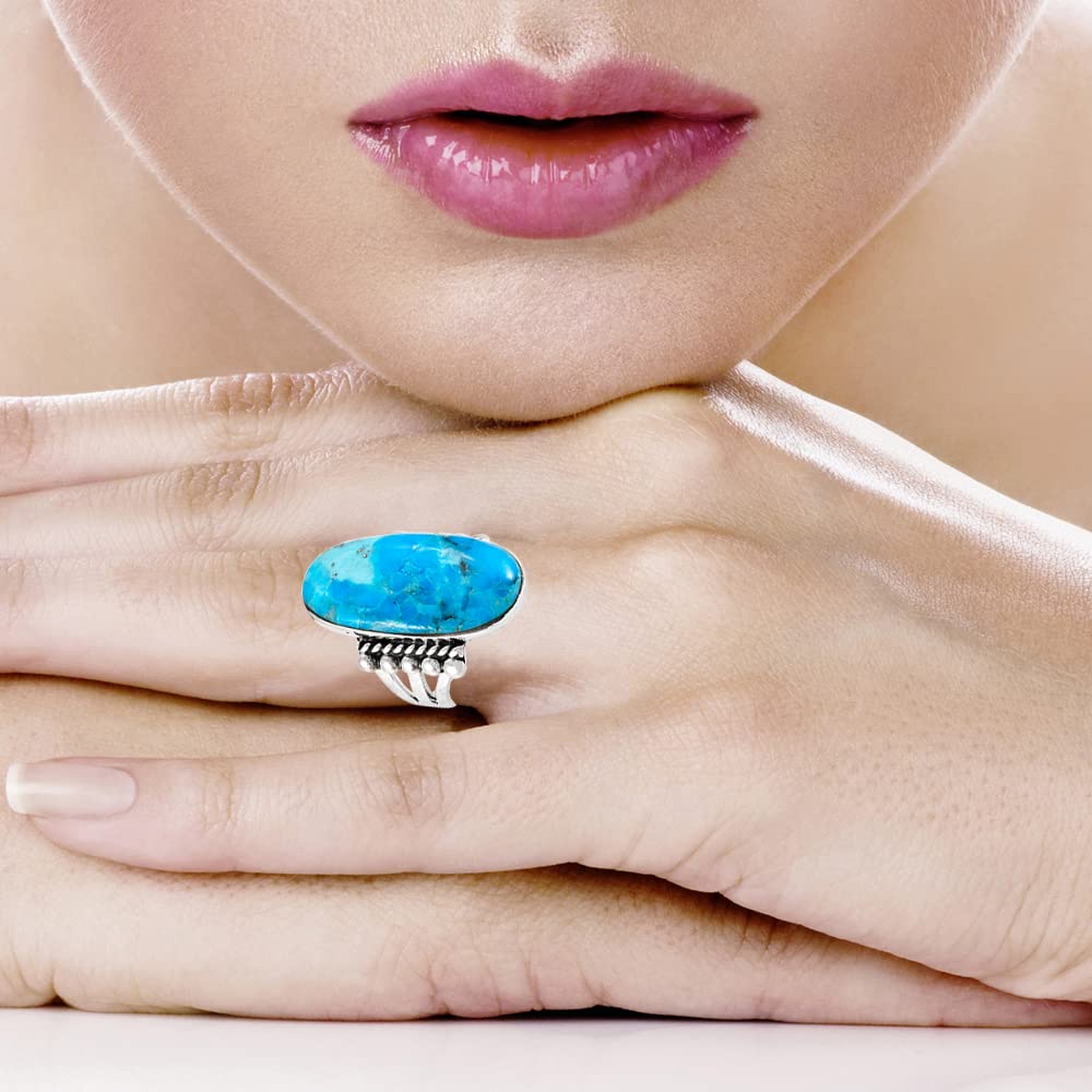 Turquoise Ring Sterling Silver 925 Genuine Gemstones Size 6 to 11 (Turquoise) (7)