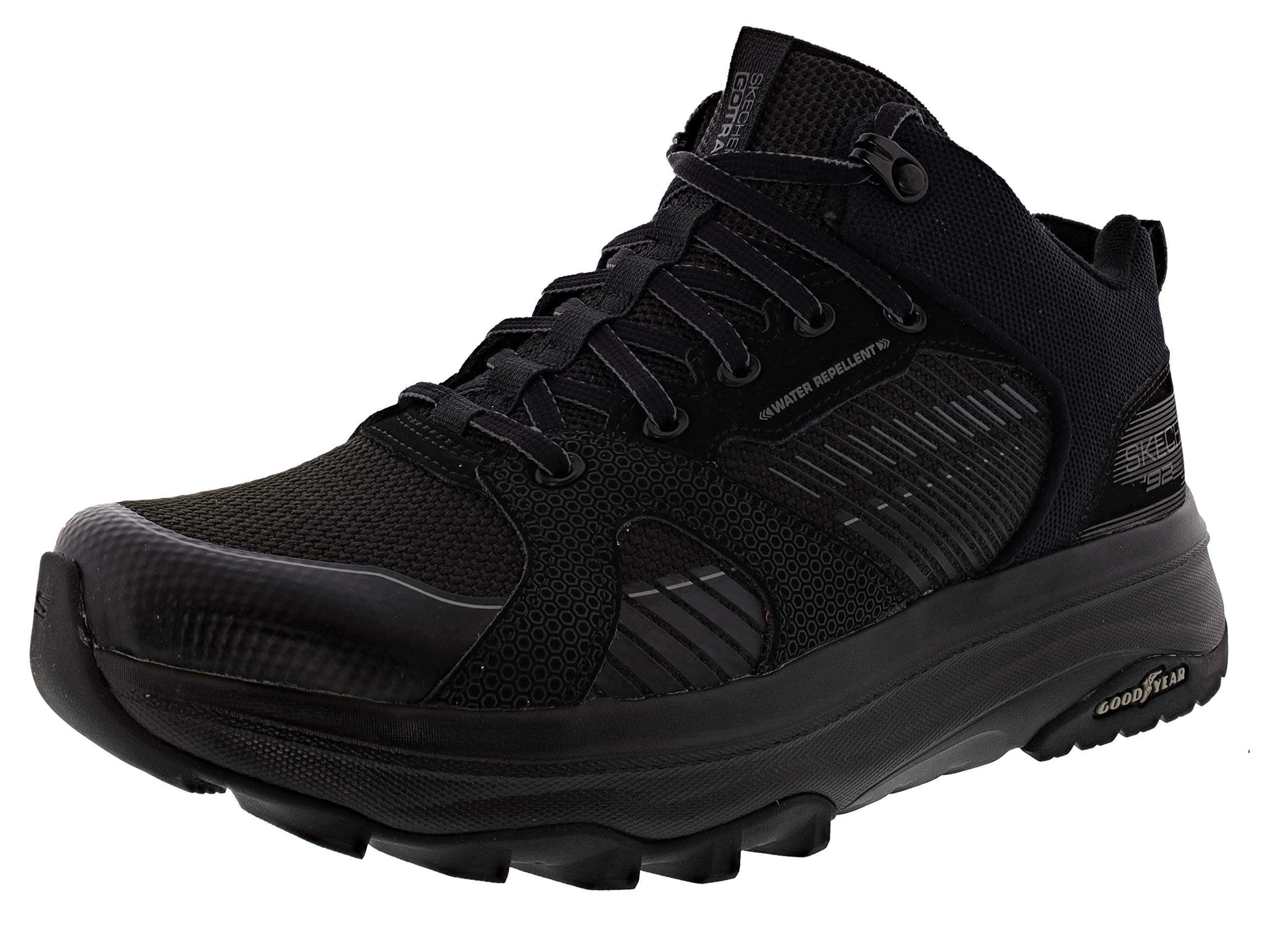Skechers Womens Max Cushioning Trail Hiking and Trail Running Sneaker, Black/Black, 9