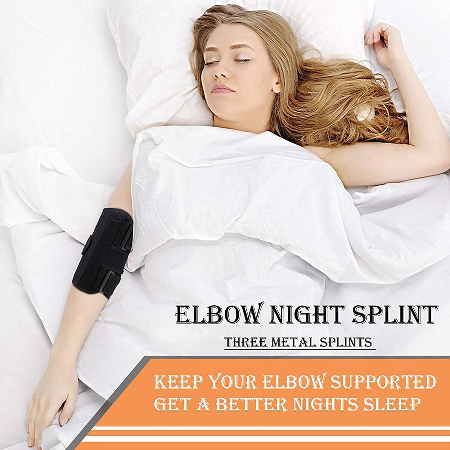 TSUSF Elbow Splint Brace, Adjustable Post Op Elbow Joint Orthosis with Spring Stabiliser, Breathable Elbow Support for Joint Pain Relief, Injury Recovery Night Protector