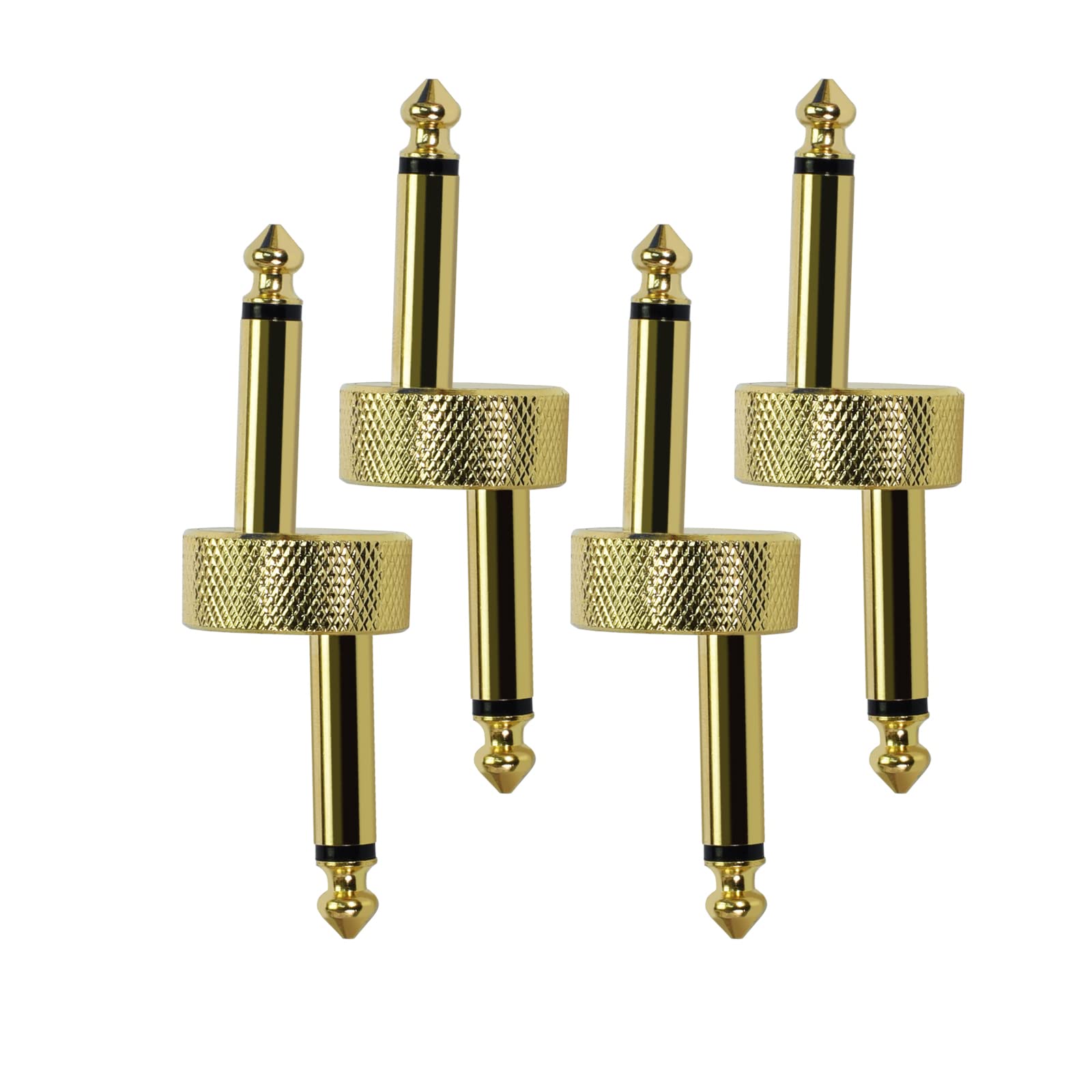 VSN Professional Guitar Pedal Coupler,1/4 Inch Guitar Pedal Connector Z Type 6.3mm Pedals Coupler 4 Pack Pedal to Pedal Connector TS Copper Male Connector for Effect Pedalboard Space Saving Gold