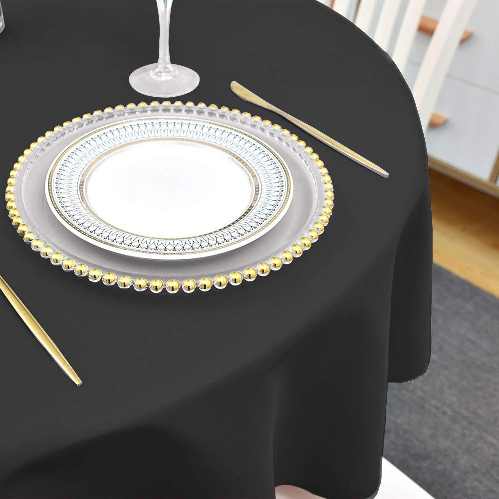 Round Tablecloth - 60 Inch - Waterproof and Stain Resistant Washable Polyester Table Cloths, Decorative Fabric Table Cover for Kitchen, Dining, Parties, Indoor and Outdoor Use,Black