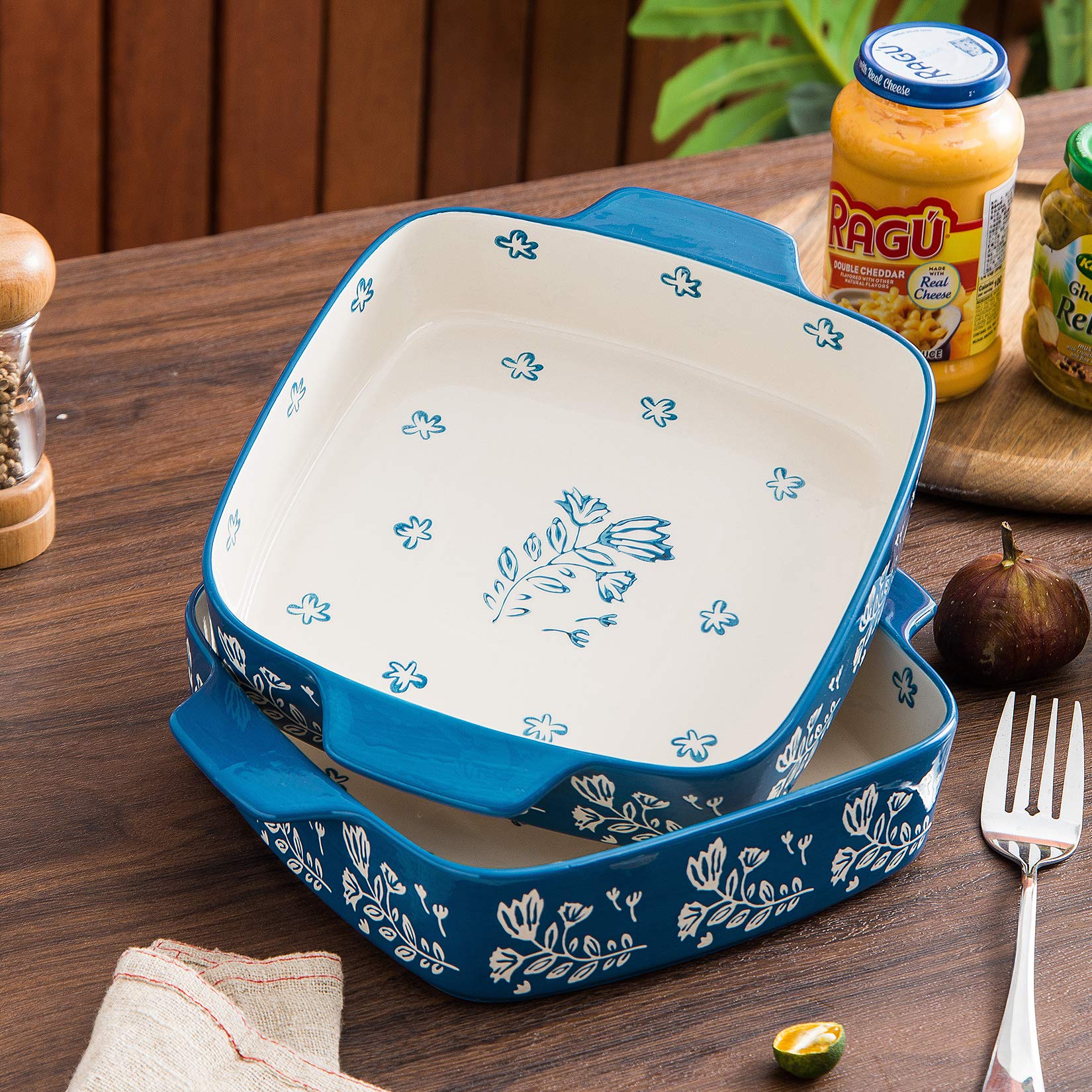 Wisenvoy Baking Dish Ceramic Brownie Pan 9x9 Baking Pan Casserole Dish Lasagna Pan Square Rose Dish Pan Bakeware Sets