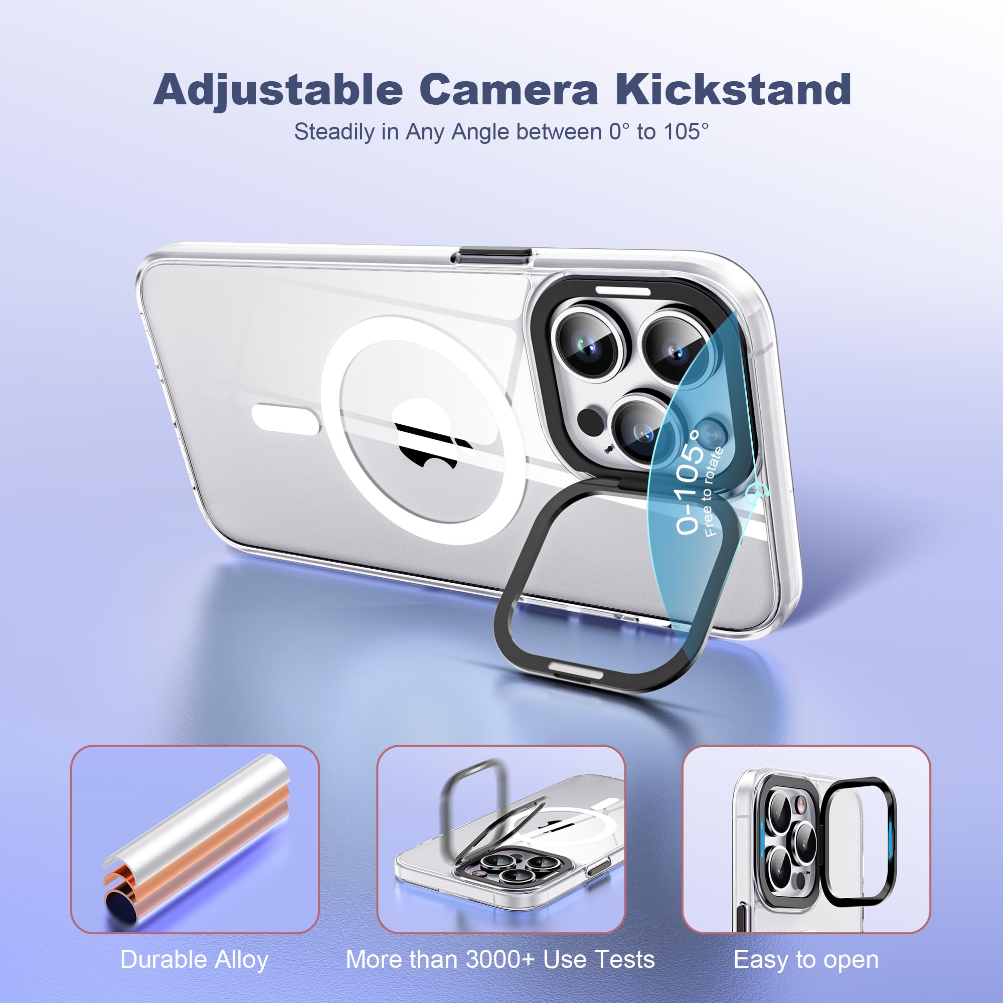 Paletatb Magnetic Case for iPhone 13 Pro Max Case with Camera Stand [Compatible with MagSafe] [Military Drop Tested] Shockproof Slim Clear 13 Pro Max Phone Case for Women Men 6.7'' 2021, Silver