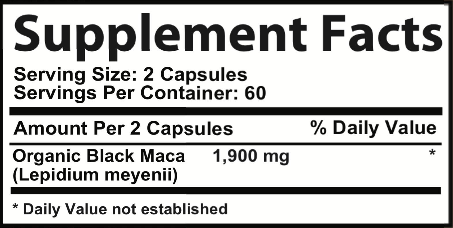 Organic Black Maca 1,900 mg per serving Natural Energy Booster Peruvian Maca for men & women 120 capsules