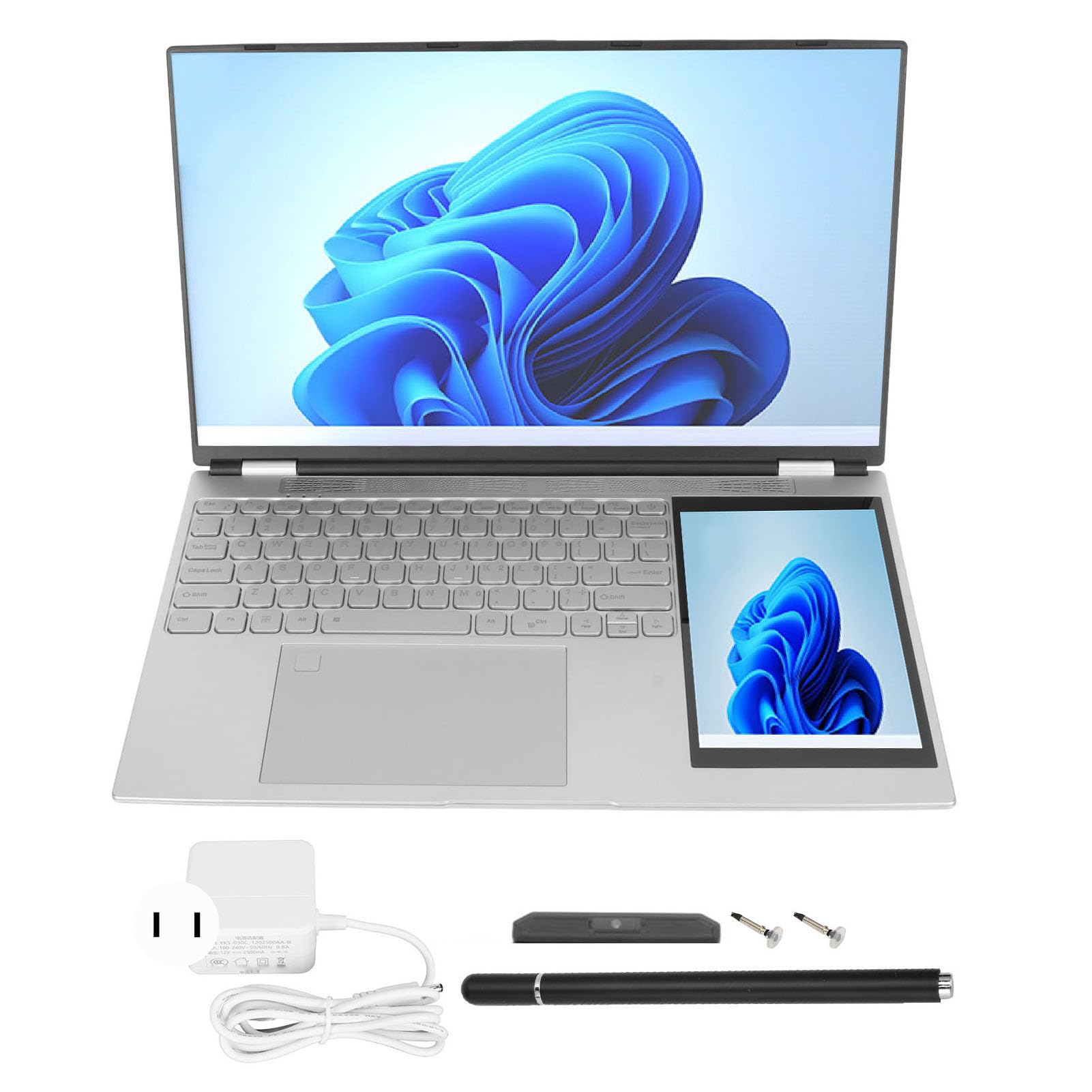 PUSOKEI Double Screen Laptop, 15.6 INCH IPS 4 Side Narrow Screen, 7 INCH HD Secondary Screen, Fingerprint Recognition, 2.4G 5G Dual Band WiFi, with AI Intelligent Algorithm, TP Touch