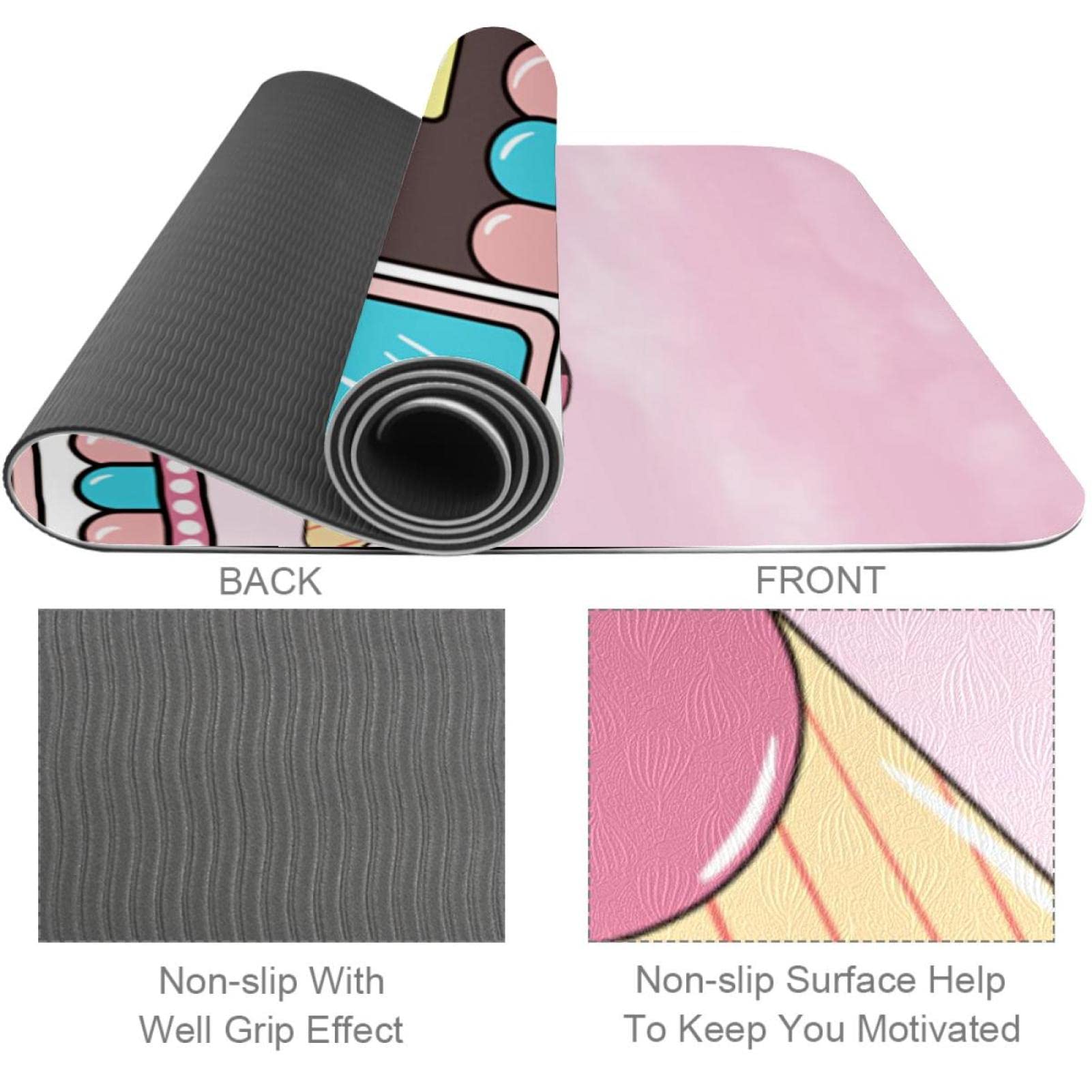 Yoga Mat, Yoga Mats for Home Workout, Workout Mat, Exercise Mats, Pilates Mat, Pink Ice Cream Cart
