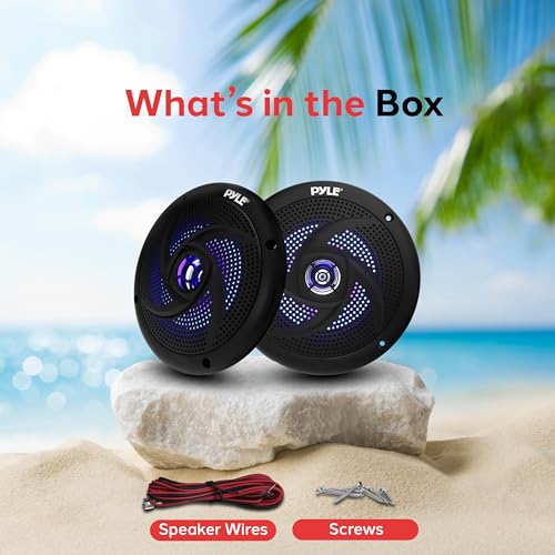 Pyle Marine Waterproof Speakers 6.5β - Low Profile Slim Style Wakeboard Tower and Weather Resistant Outdoor Audio Stereo Sound System with LED Lights and 240 Watt Power - 1 Pair in Black - PLMRS63BL