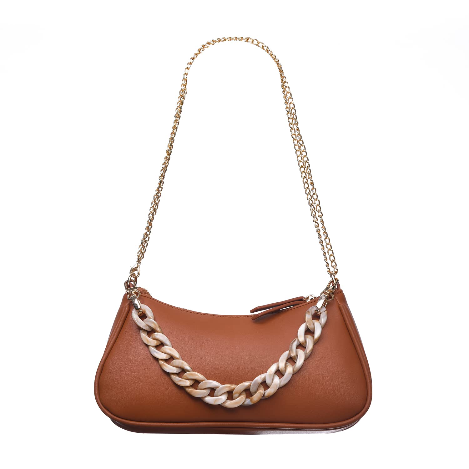 Women's Acrylic Chain Small Crossbody Bag Lambskin Texture PU with Soft and Smooth Handle for Fashionable Daily Look (Brown)