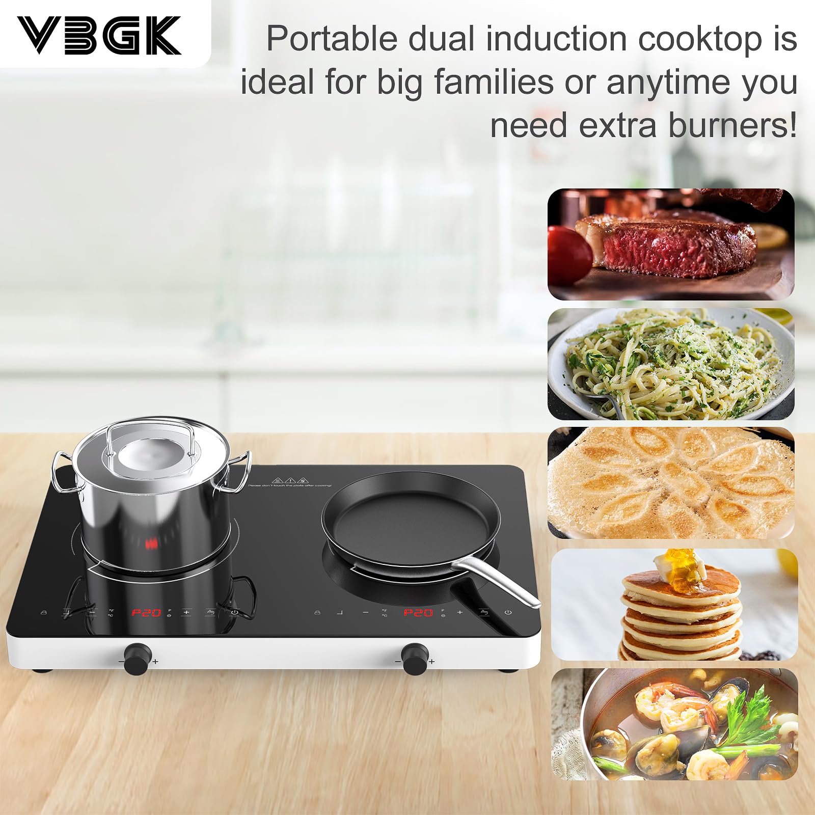 VBGK Double Induction Cooktop,4000W 110V Induction stove top Knob Control, Portable Iduction Cooktop with 9 Power Levels, Child Safety Lock & Timer 2 burner Induction cooktop
