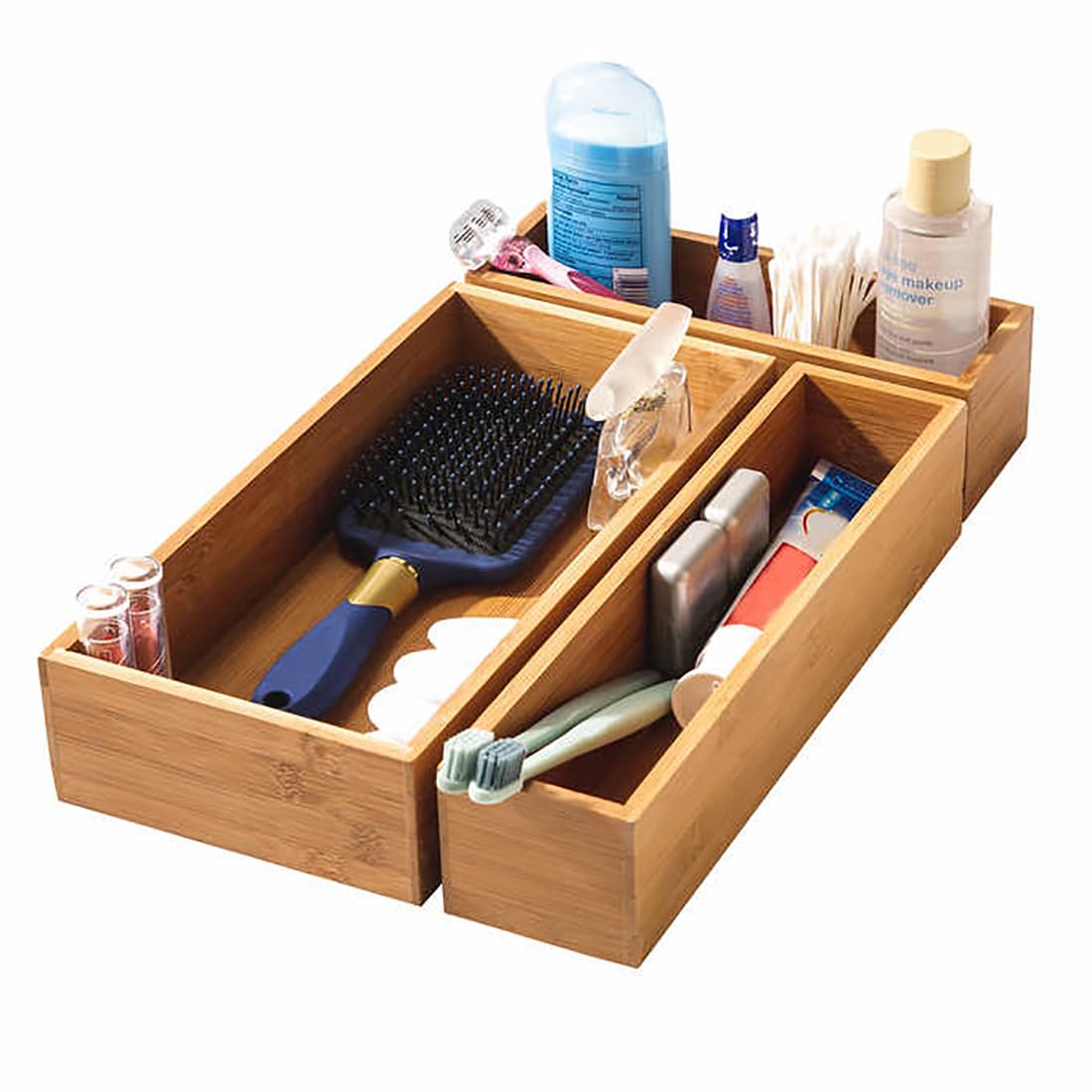SANABI Classics 10-piece Bamboo Storage Box Organizer Set, Versatile Dividers Cutlery Holders Bins Containers, for Kitchen Silverware, Pantry, Closet, Office Desk, Pens, Utensils, Makeup, K Cup