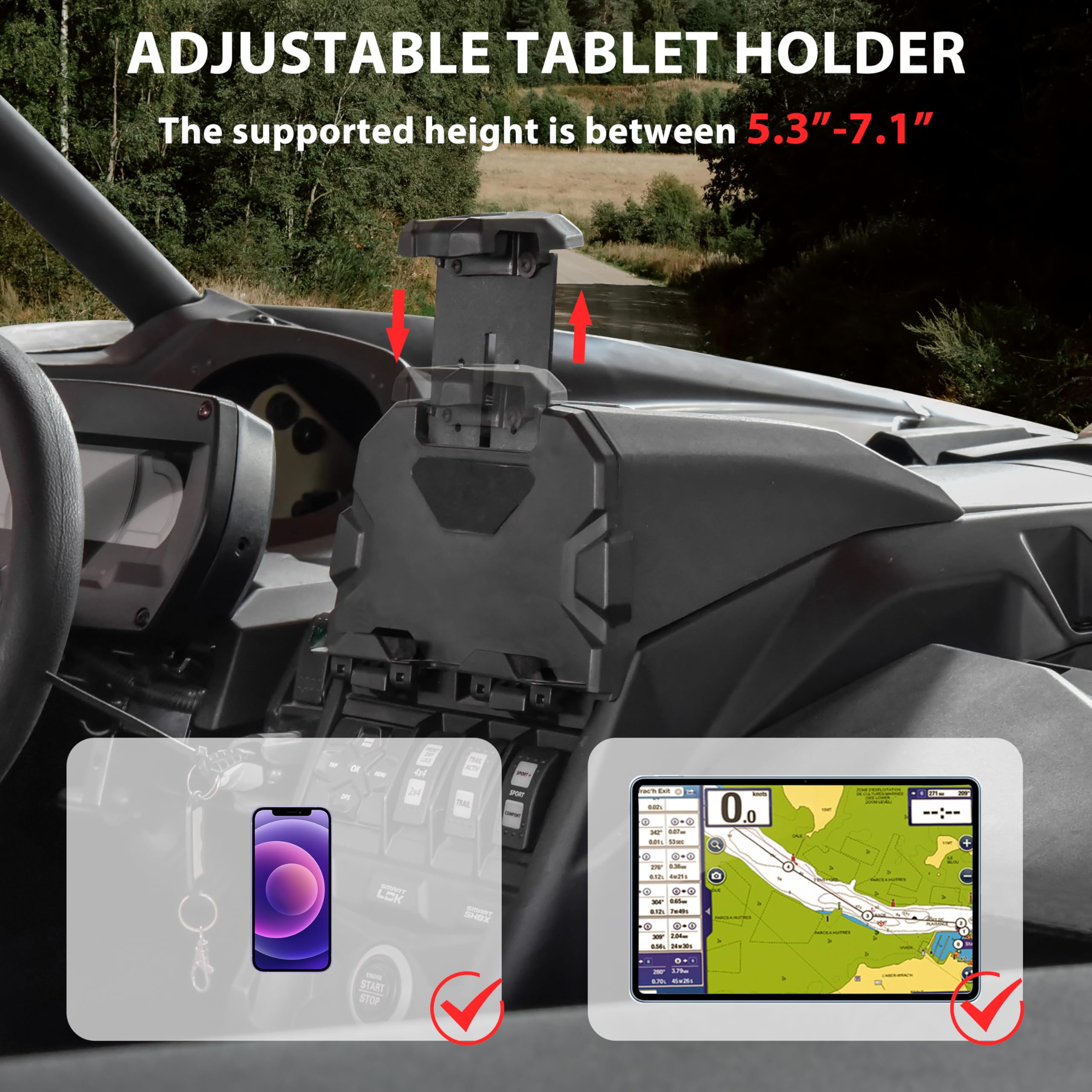 SAUTVS Electronic Device Tablet Phone Holder for Can-Am Maverick X3 2017-2024 Accessories, X3 Electronic Device Mounts with Storage Box Organizer Tray, Replace #715002874