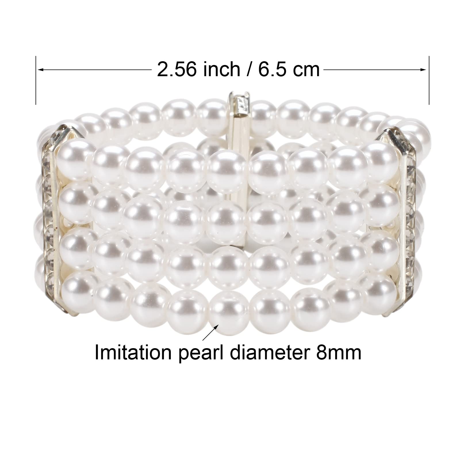 Twinfree 5 Sets Stretch Multilayer Faux 8mm Pearl Bracelet Bangle Vintage Wedding Bridal Jewelry